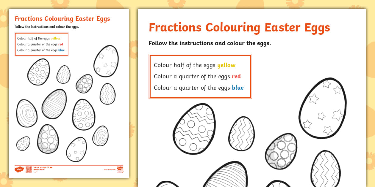 Fractions Coloring Sheet Easter Eggs (Teacher-Made) - Twinkl