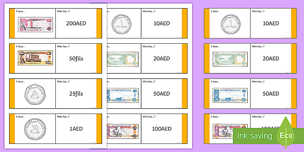 Recognising UAE Money Loop Cards - Twinkl