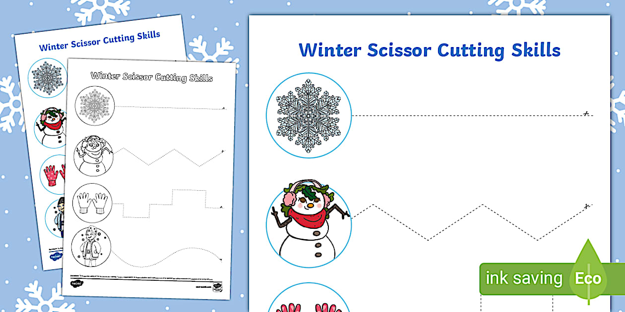 Winter-Themed Cutting Skills Activity Sheet - Twinkl