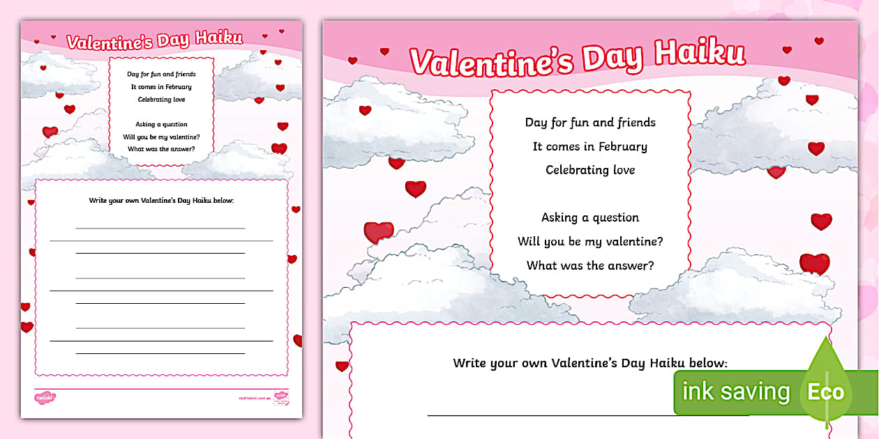 Valentine's Day Haiku Activity Sheet (Teacher-Made) - Twinkl