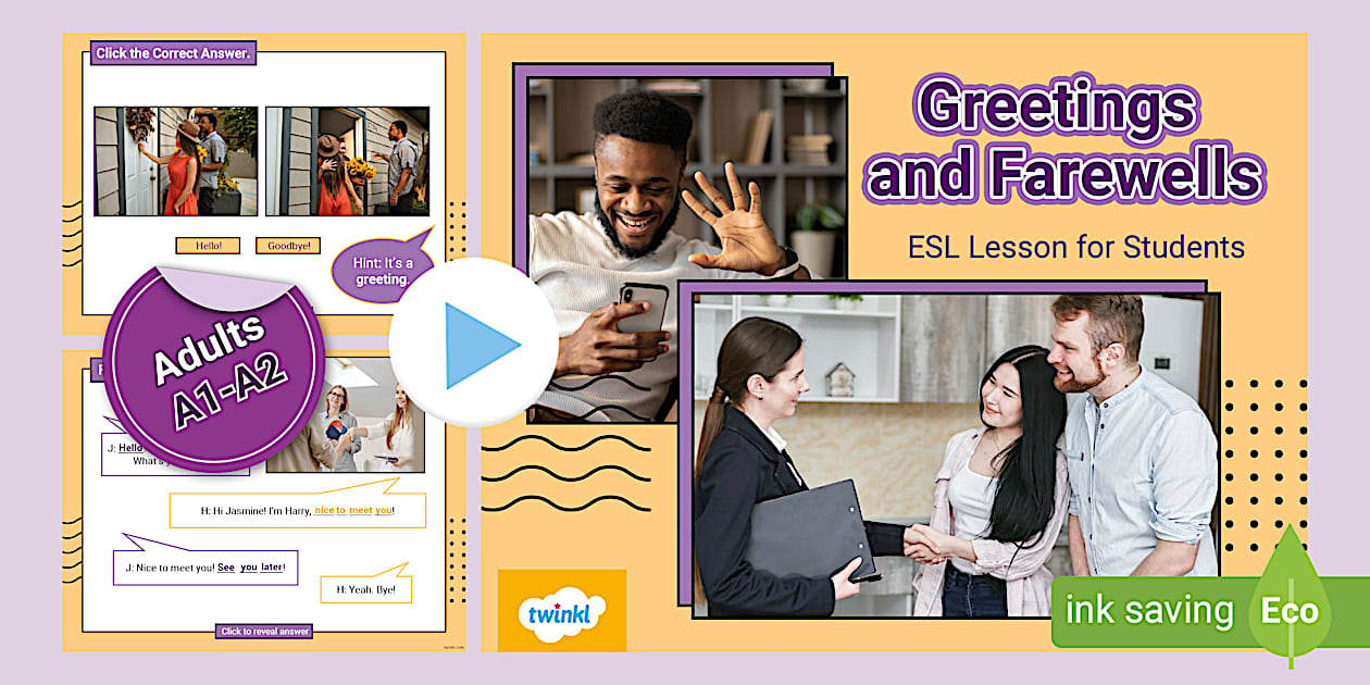 ESL Greetings and Farewells [Adults, A1-A2] (teacher made)