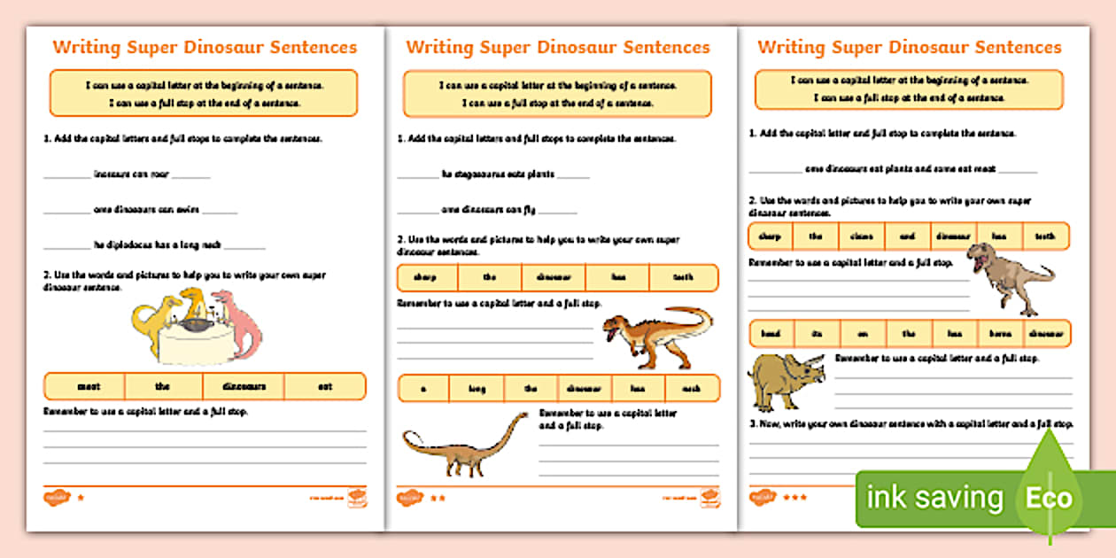 Writing Super Dinosaur Sentences Differentiated Worksheets