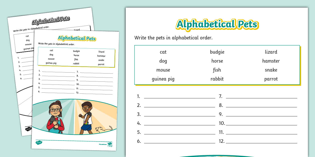 Pets Alphabet Ordering Worksheet (teacher made) - Twinkl