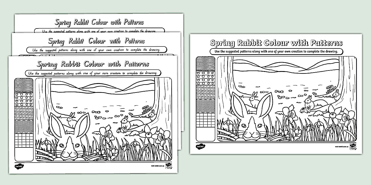 Spring Rabbit Colour with Patterns Activity - Twinkl