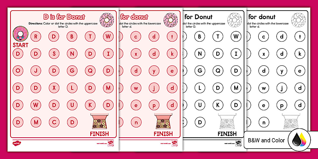 D is for Donut! Letter Dd Maze Worksheets for PreK-K