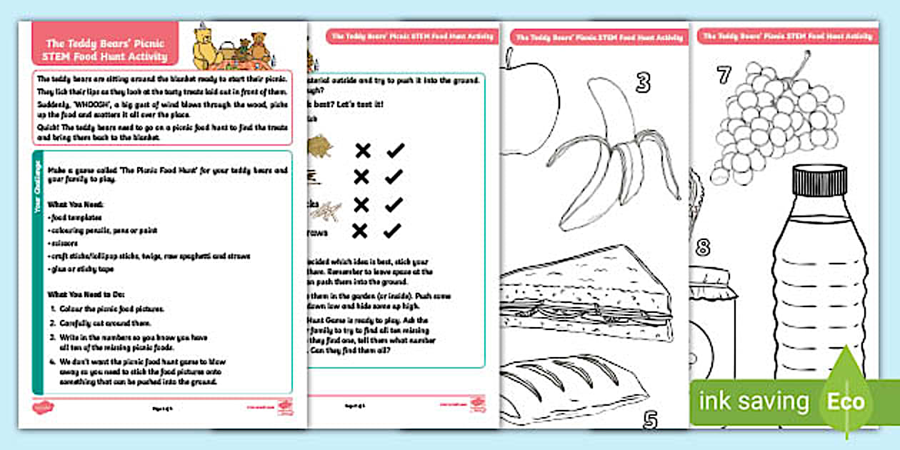 Teddy Bears' Picnic STEM Food Hunt Activity (teacher made)