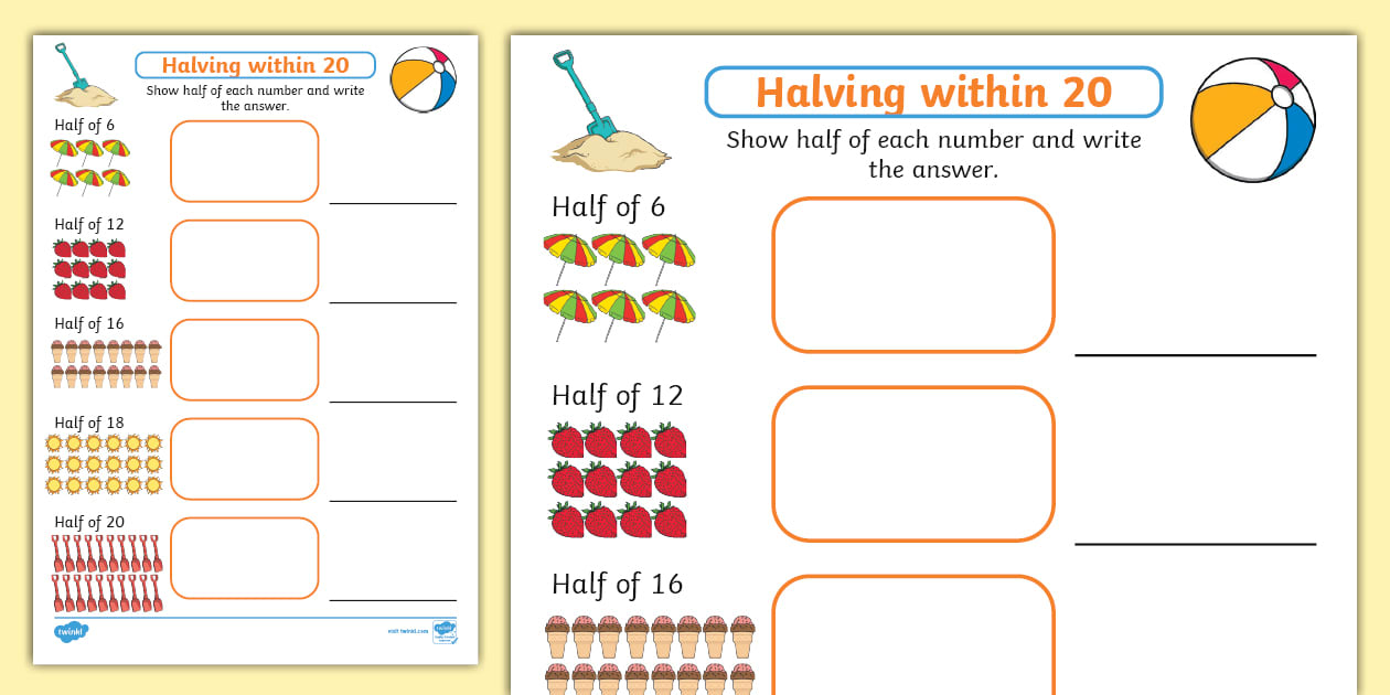 Halving within 20 Summer Activity Sheet (teacher made)