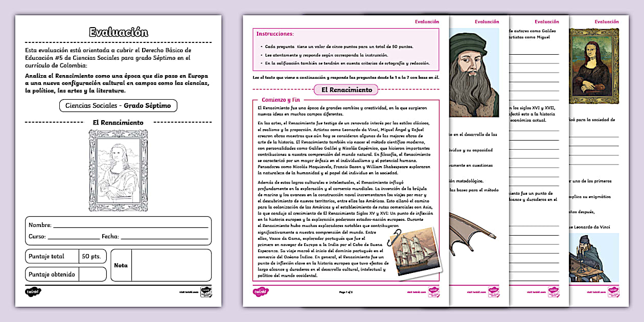Guía de Evaluación: El Renacimiento - Twinkl Colombia