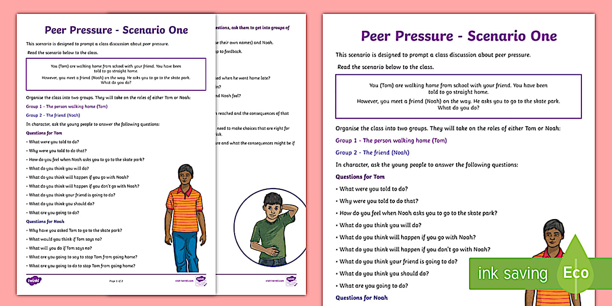 Peer Pressure Boys Scenario One Worksheet - Twinkl