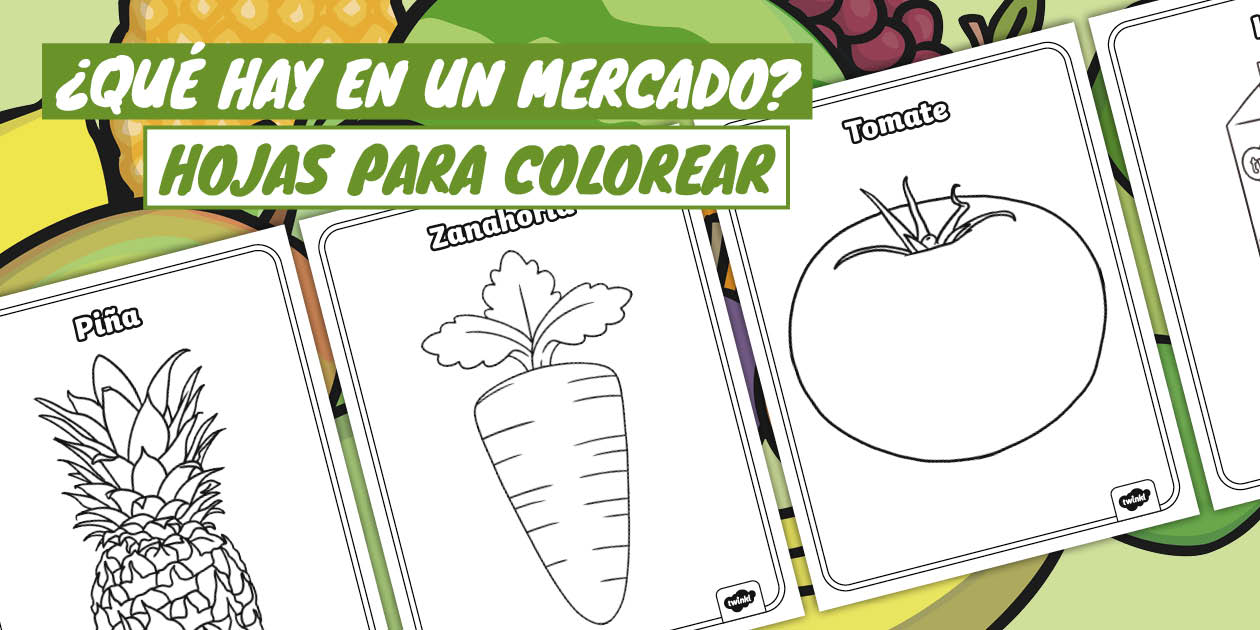 Hoja para colorear sobre alimentos