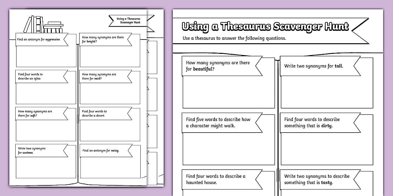 Thesaurus Skills Scavenger Hunt Activity for 6th-8th Gr.