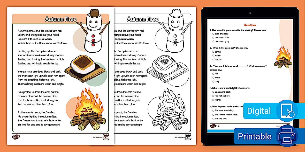 Differentiated Poetry Analysis Activity: Autumn Fires for 1st-2nd Grade