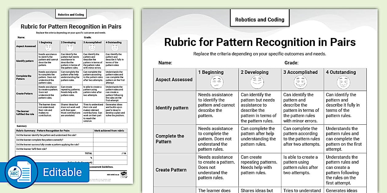 Robotics and Coding –Rubric for Pattern Recognition in Pairs Robotics and Coding –Rubric for Pattern Recognition in Pairs