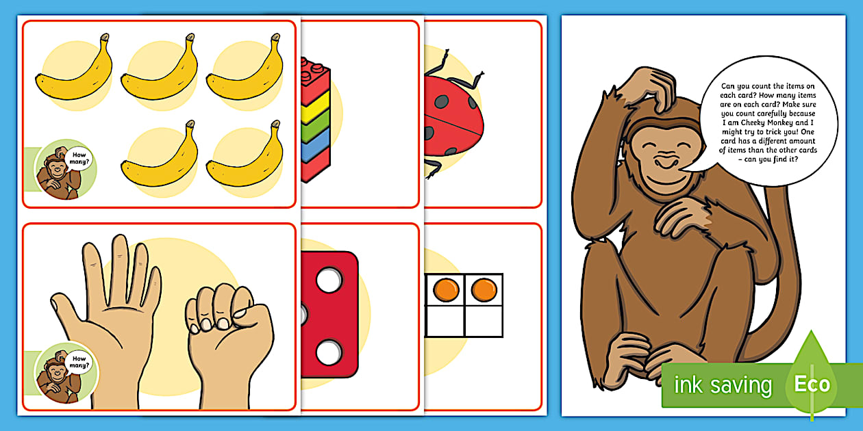 Cheeky Monkey Number 5 Counting Cards Activity Pack - Twinkl