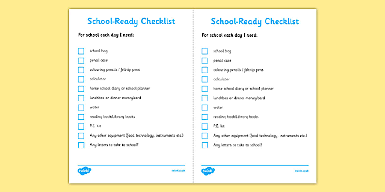 School Ready Checklist Secondary (teacher made) - Twinkl