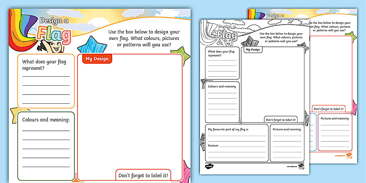 KS1 Design a Flag Worksheet (Teacher-Made) - Twinkl