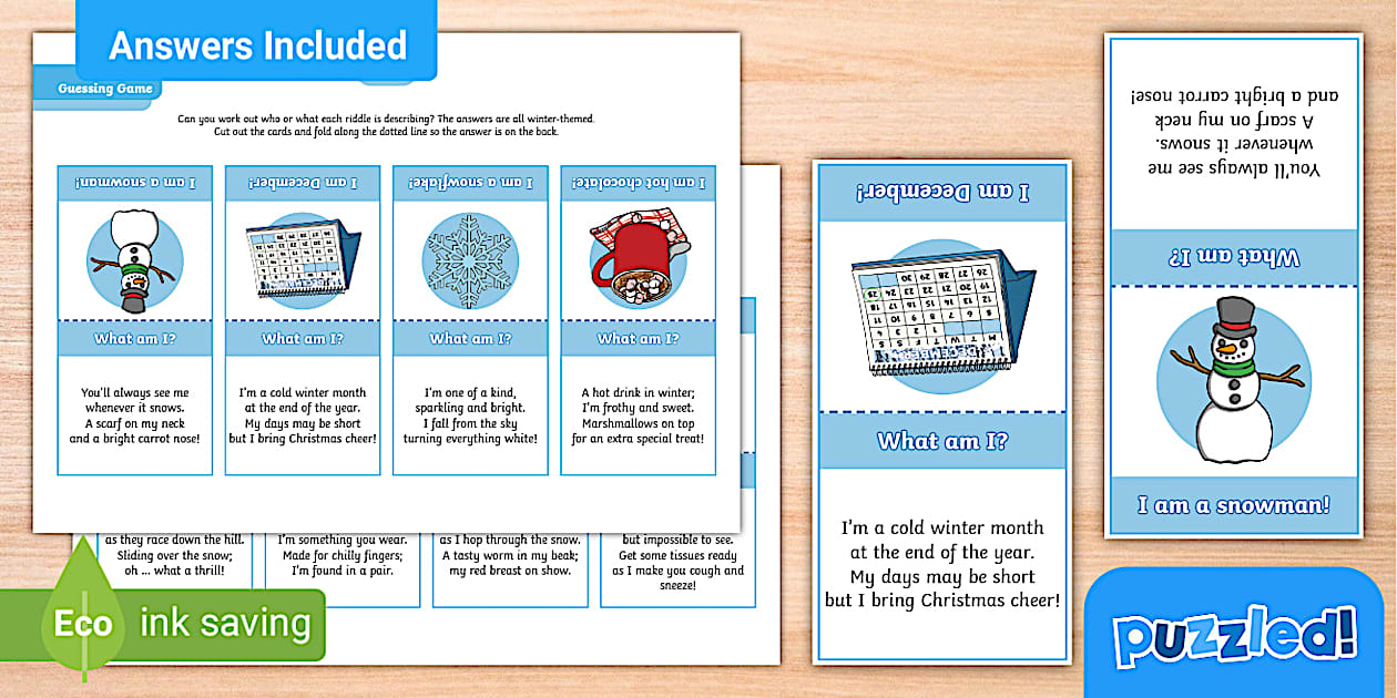 Fun Winter Guessing Game Cards - Twinkl - Kids Puzzles