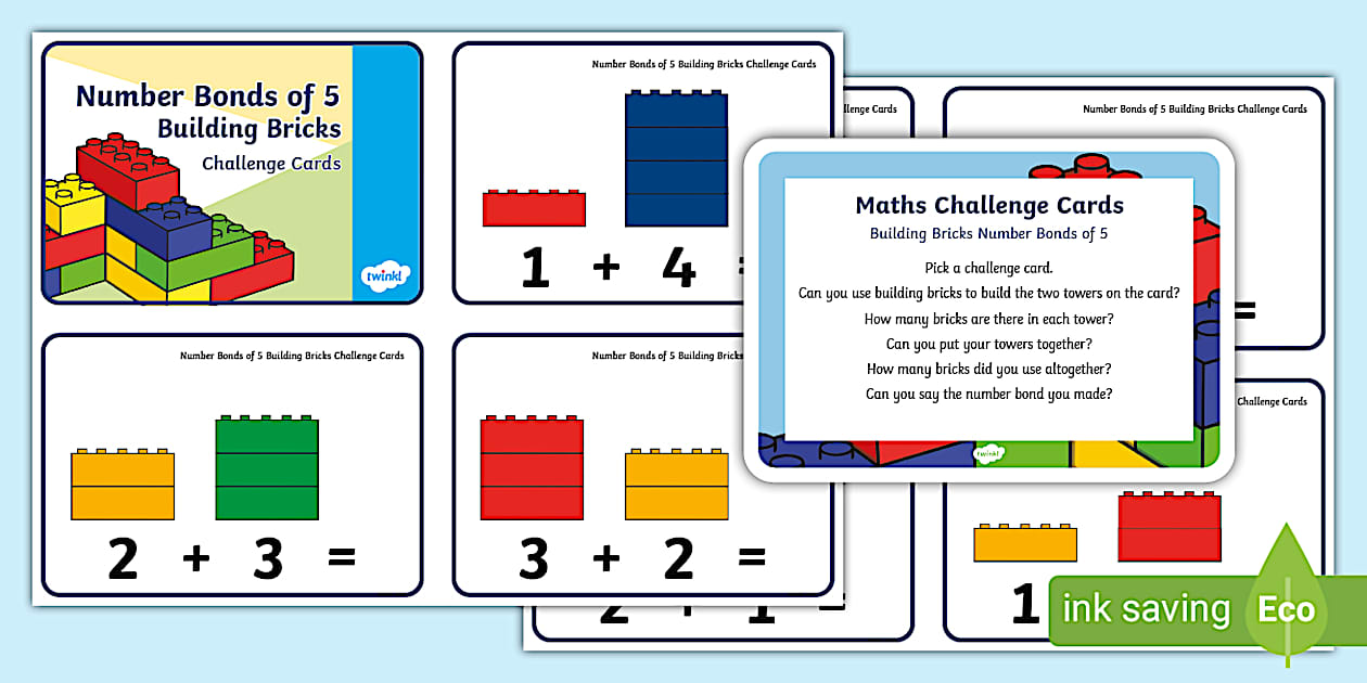 👉 Number Bonds Within 5 Building Bricks Challenge Cards
