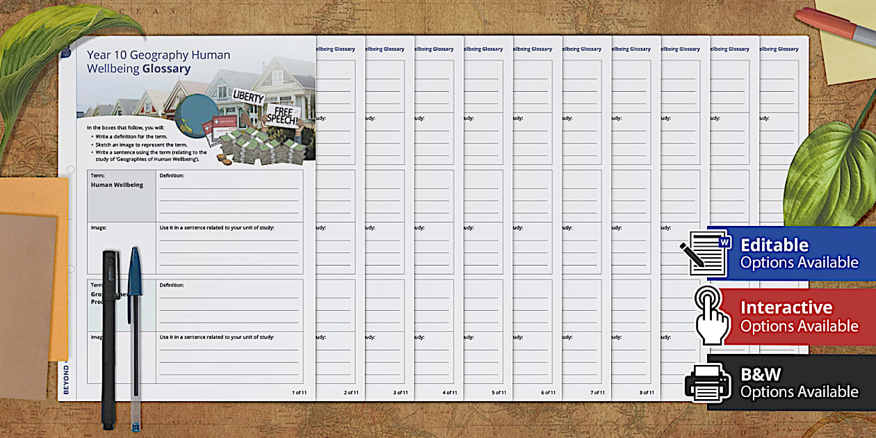 Year 10 Geography Human Wellbeing Glossary - Twinkl