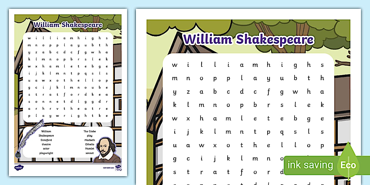 KS1 William Shakespeare Word Search - KS1 (teacher made)