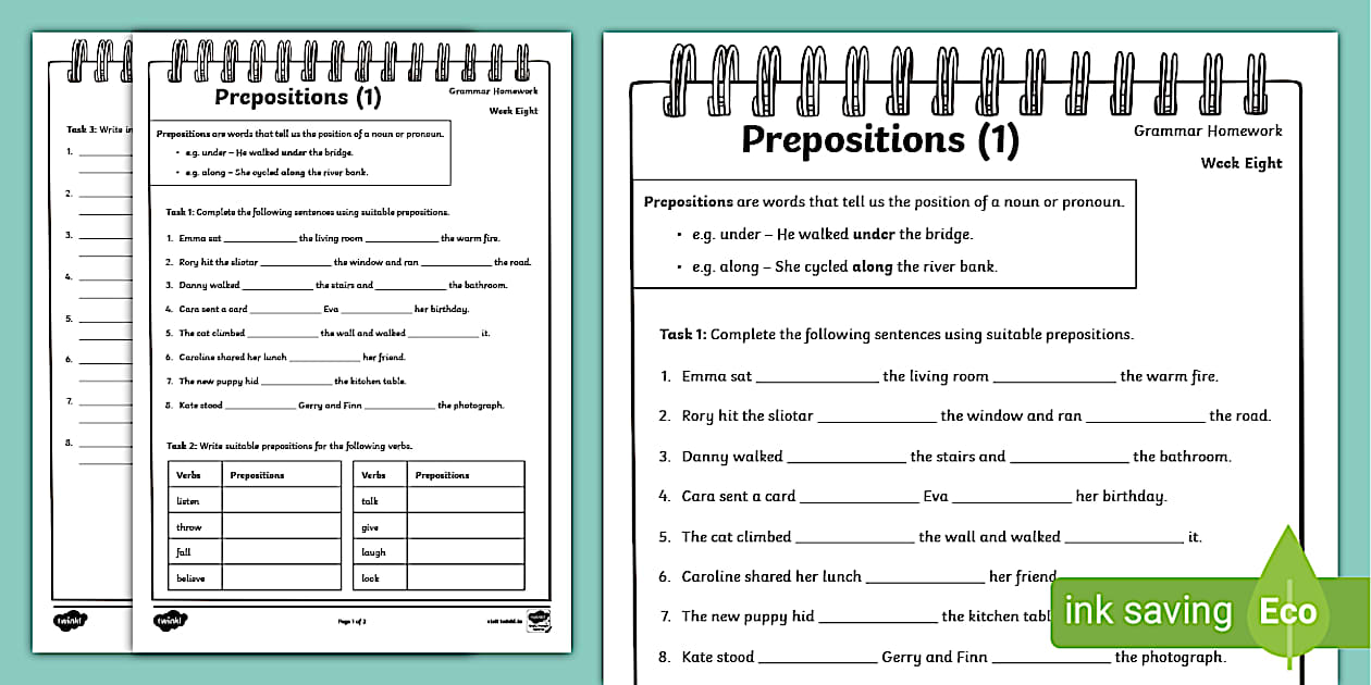 Grammar Homework Week Eight (teacher made) - Twinkl
