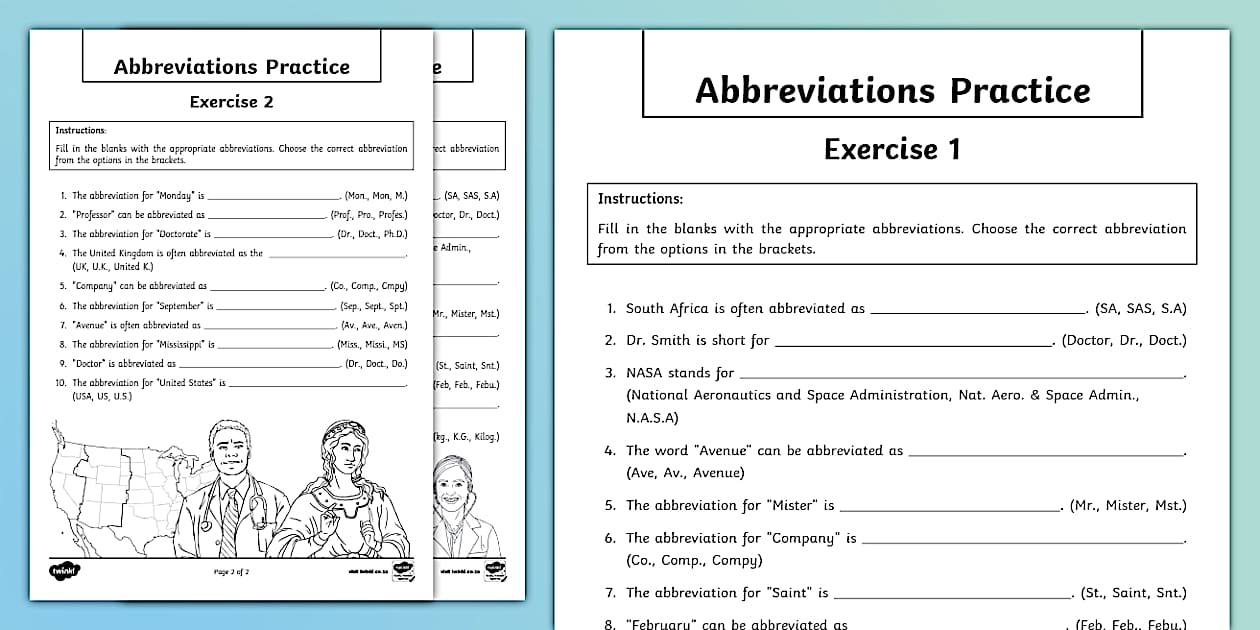 Abbreviations Worksheets Grade 7 (teacher made) - Twinkl