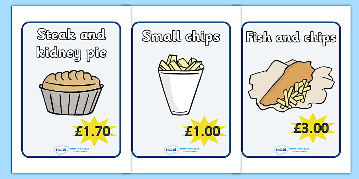 Fish And Chip Shop Role Play Signs - ESL Restaurant Role Play