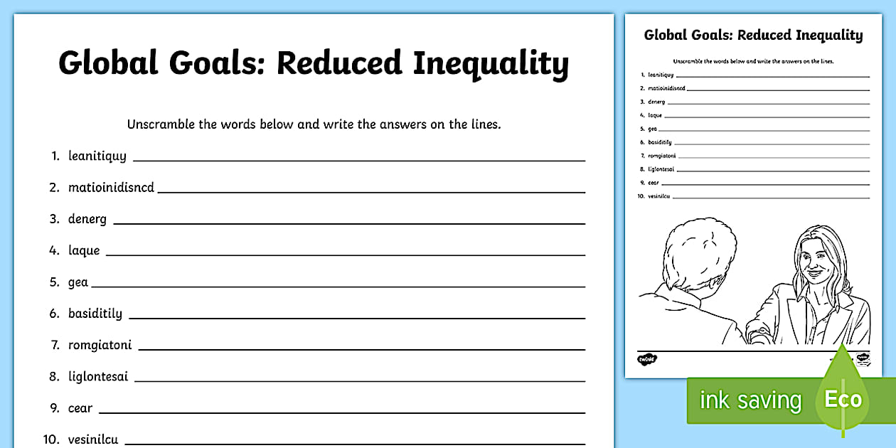 Global Goals Reduced Inequality Word Unscrambl - Twinkl