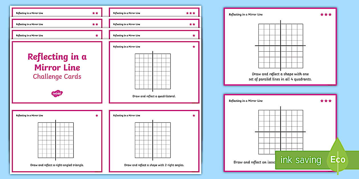 Cursive Reflecting in a Mirror Line Differentiated Challenge Cards