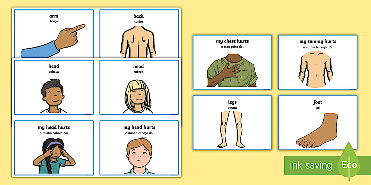 Parts of the Body Communication Cards English/Portuguese - Parts Of The ...