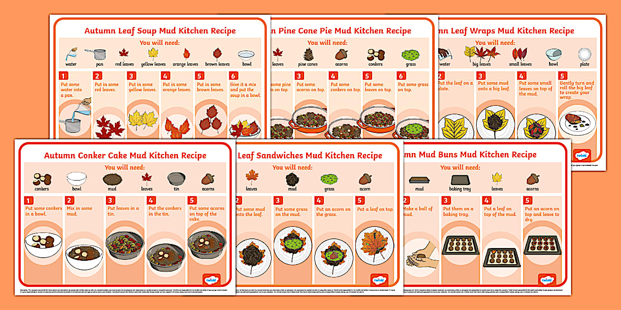 Autumn Mud Kitchen Prompt Card Recipe Resource Pack | Twinkl