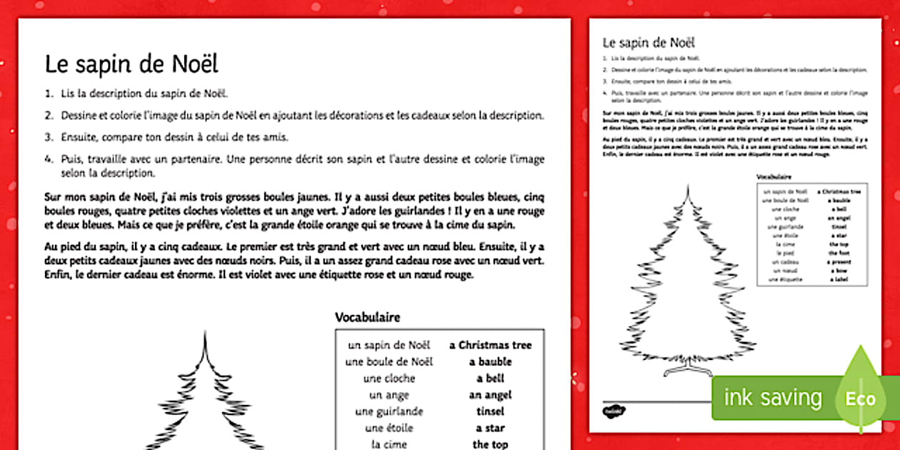 Christmas Tree Reading Comprehension Worksheet / Worksheet French -French