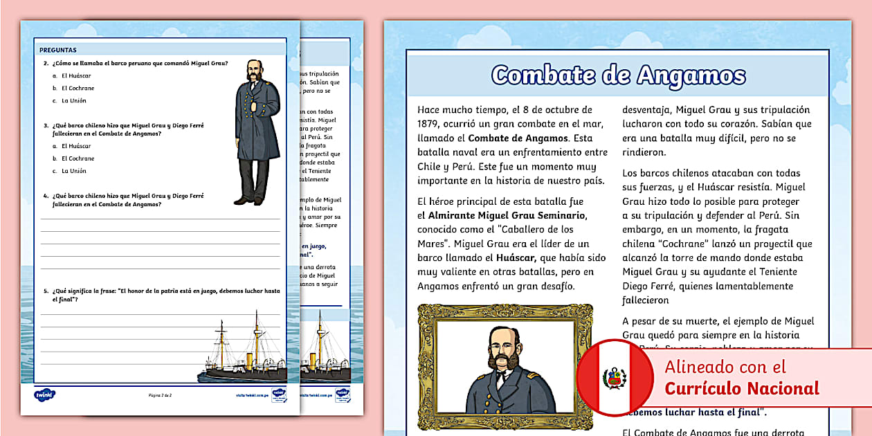 Comprensión Lectora: Combate de Angamos - Twinkl