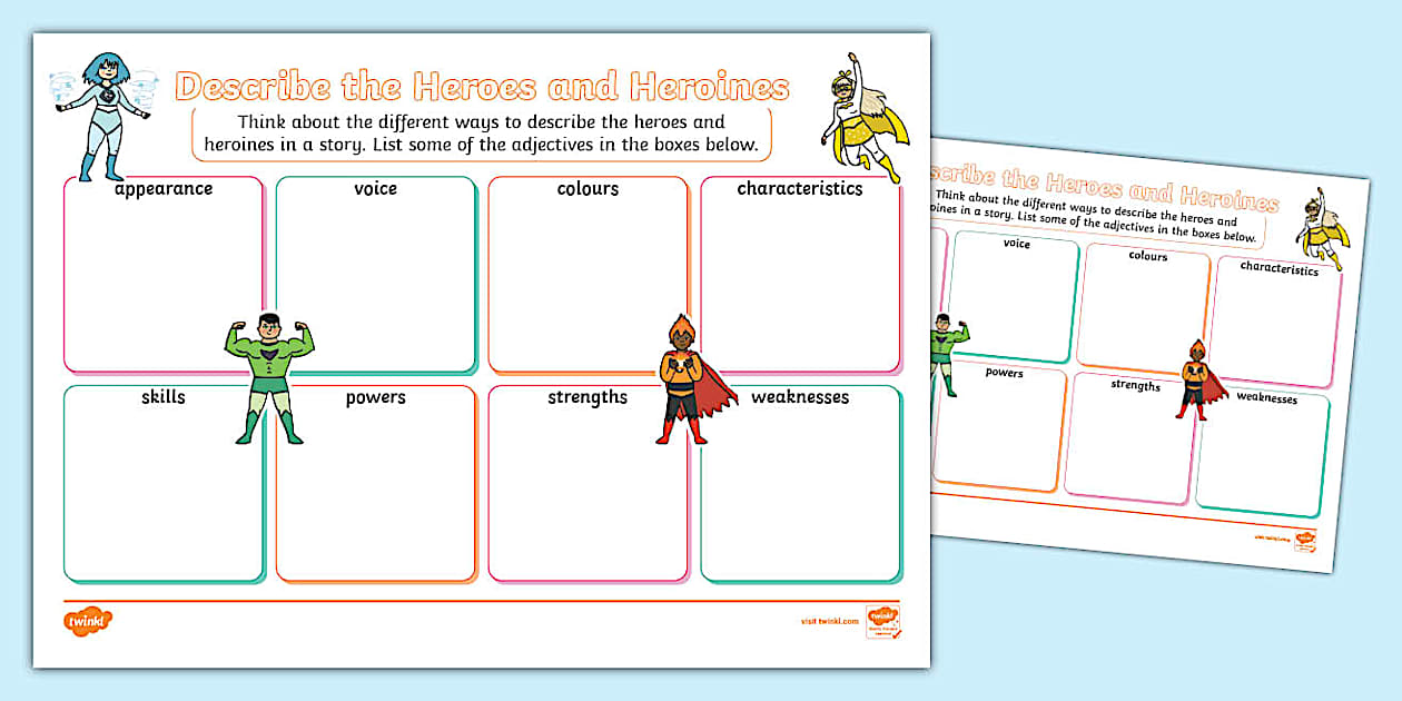 Heroes and Heroines Adjectives Worksheet (teacher made)