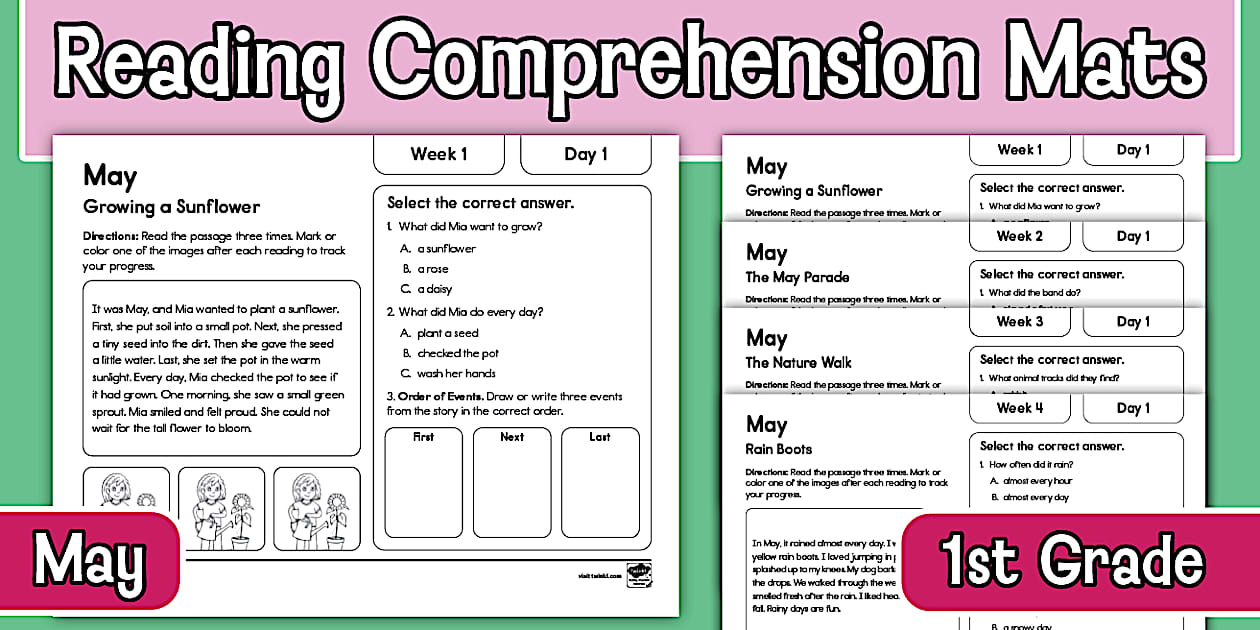 First Grade May Daily Reading Comprehension Mats