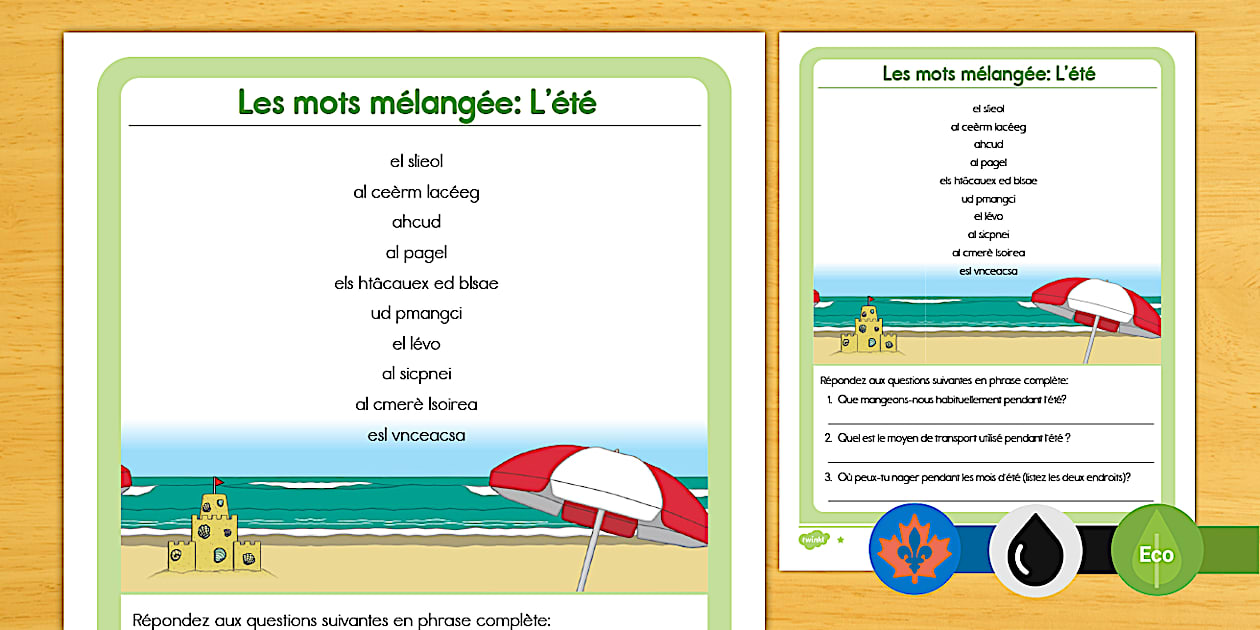 Summer Word Scramble French