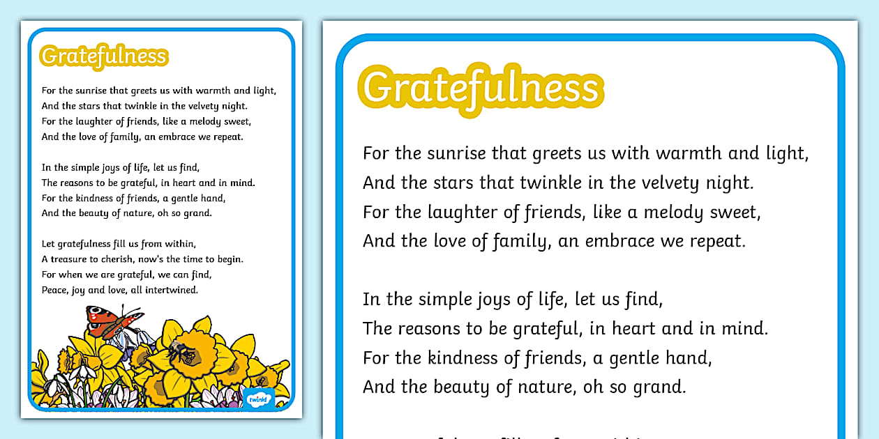 Gratefulness Poem Example (teacher made) - Twinkl
