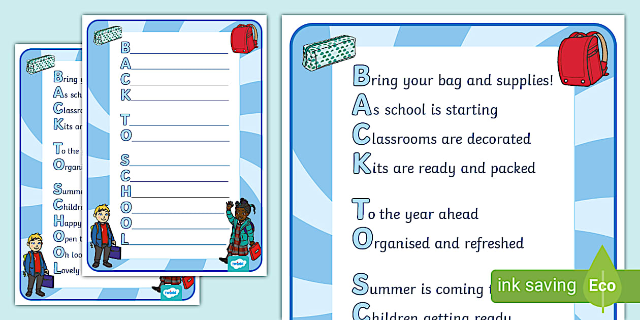 Back to School Acrostic Poem Example (teacher made) - Twinkl
