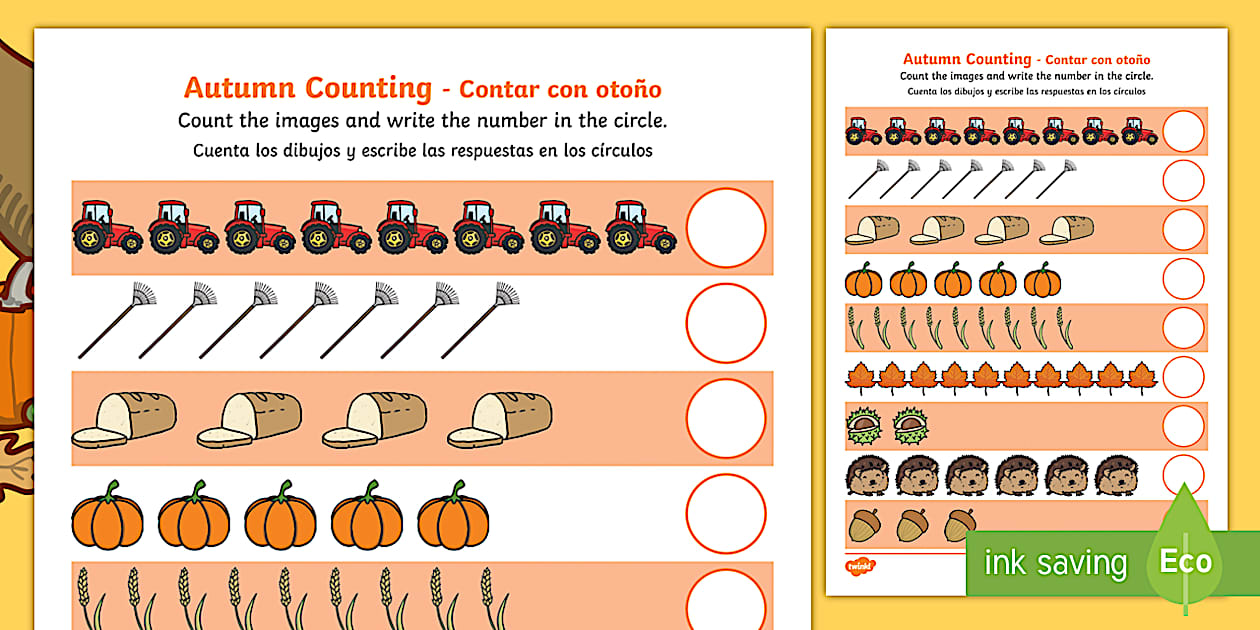 Autumn Counting Worksheet / Worksheet English/Spanish