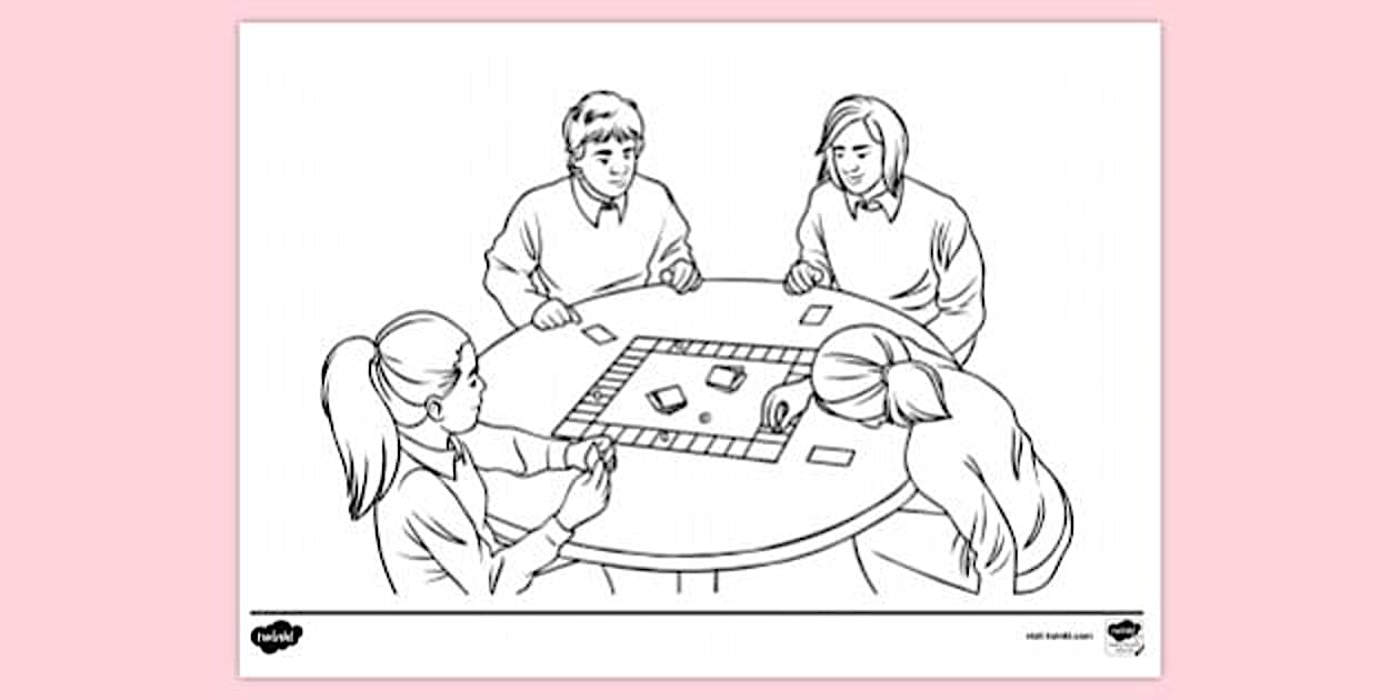 Students Playing Board Game Colouring | Colouring Sheets