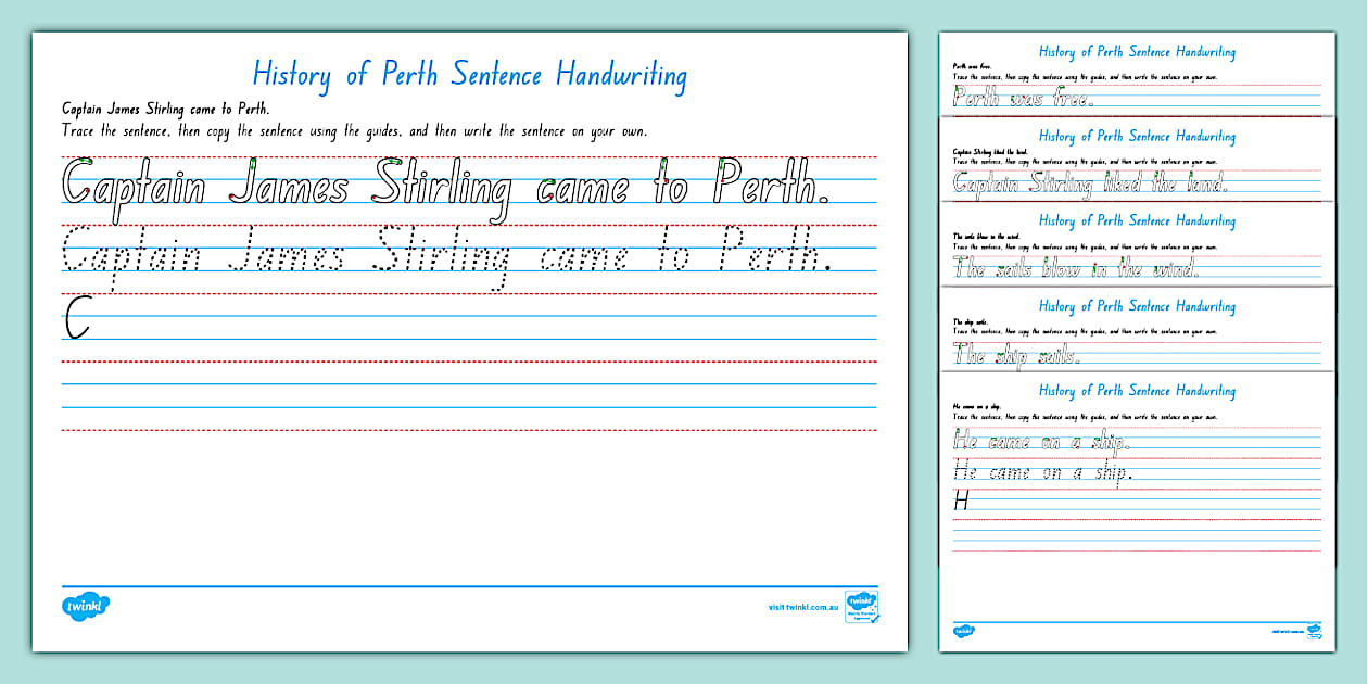 History of Perth Year 1 Handwriting Practice Worksheet WA
