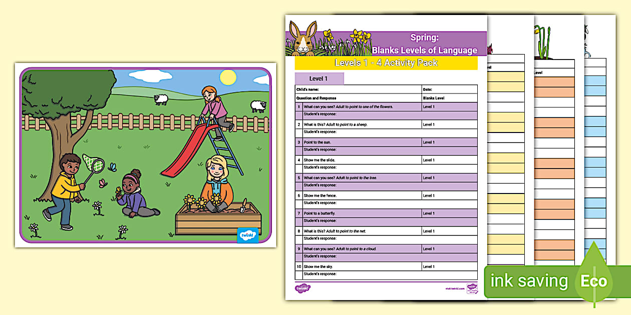 Spring: Blanks Levels of Language Levels 1 - 4 Activity Pack