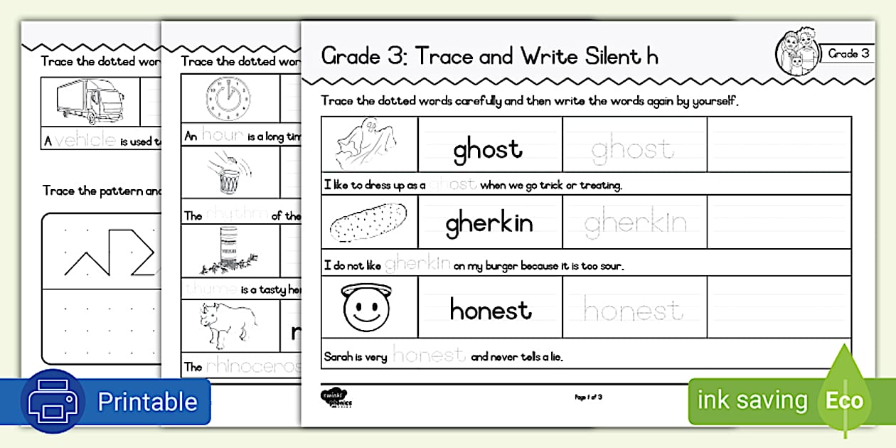 Grade 3 phonics Trace and Write silent h