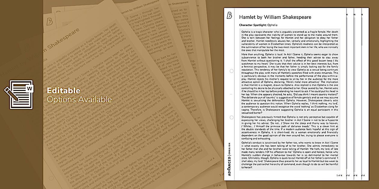 Hamlet Revision: Character Spotlight - Ophelia - Twinkl