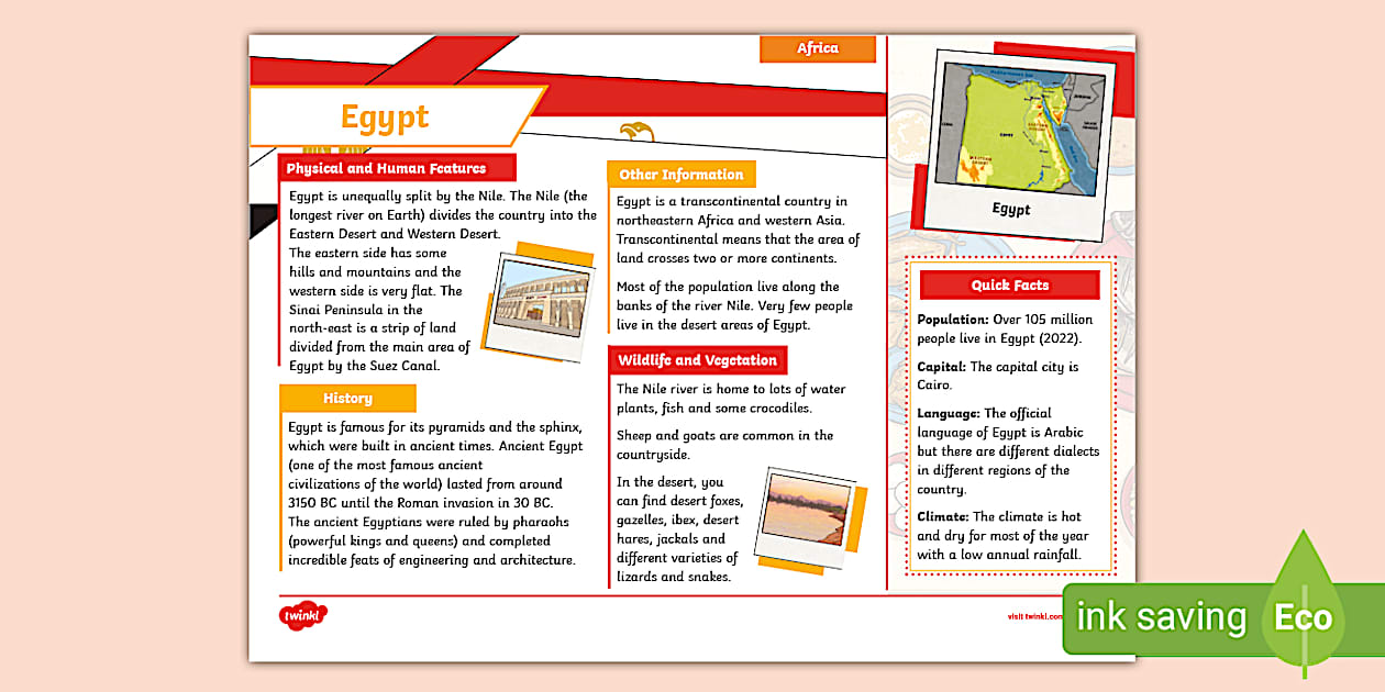 KS2 Egypt Fact File - Geography - Africa (teacher made)