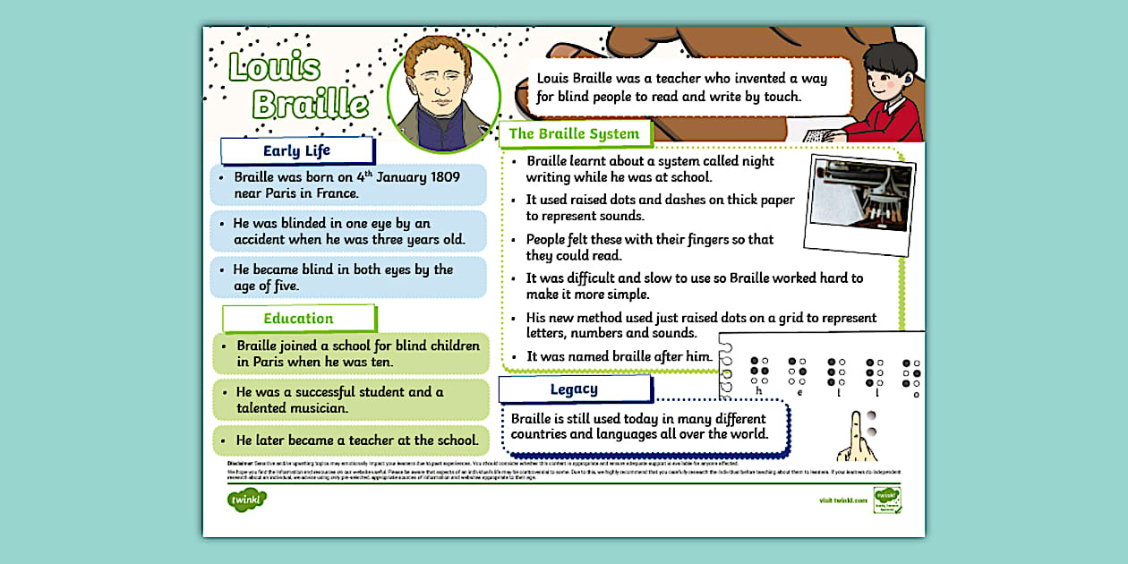 Louis Braille Fact File - Significant Individuals - Twinkl