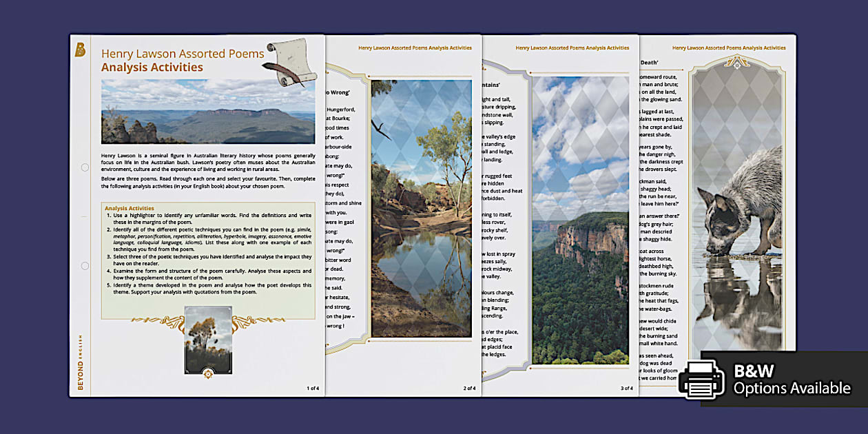 Henry Lawson Assorted Poems Analysis Activities - Twinkl