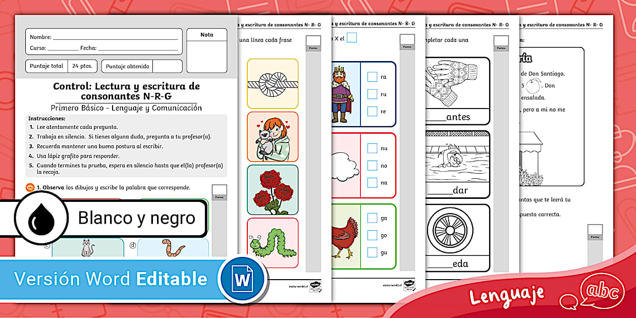 Prueba | leer | consonantes | primero básico | Lenguaje