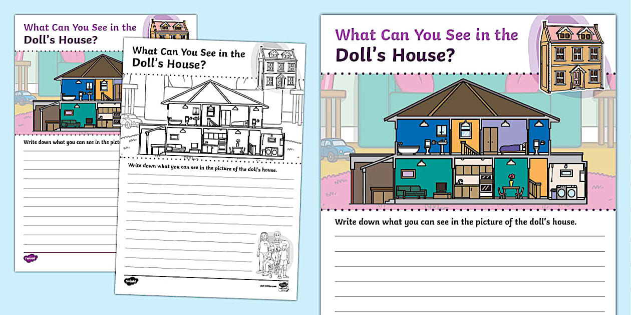 What Can You See in the Dolls House? Worksheet - Twinkl