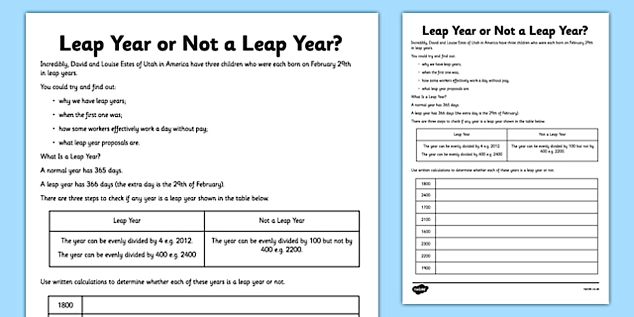 Editable Leap Year or Not a Leap Year Worksheet Pack